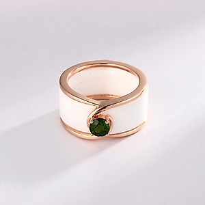 Natural Chrome diopside Rose Gold Over Sterling Silver Ring 0.6ctw with White or Black Ceramic (White, 7)