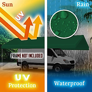 Rutile 10 x 20 FT Carport Replacement Cover, Heavy Duty Car Tarp Canopy Tent Replacement Top w/Ball Bungees Green (Only Top Cover, Frame is not Included)