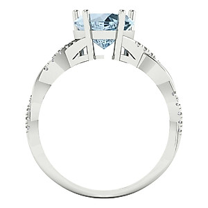 Clara Pucci 2.19ct Heart Cut Criss Cross Solitaire Halo Created Aquamarine Designer Anniversary Bridal Engagement Ring 14k White Gold 6
