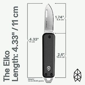 JAMES° The Elko Folding Utility Knife minimal EDC Featuring a Compact 1.7" Black Stainless Steel Blade, Pry Bar and Flat-Head Screwdriver, Black Grip