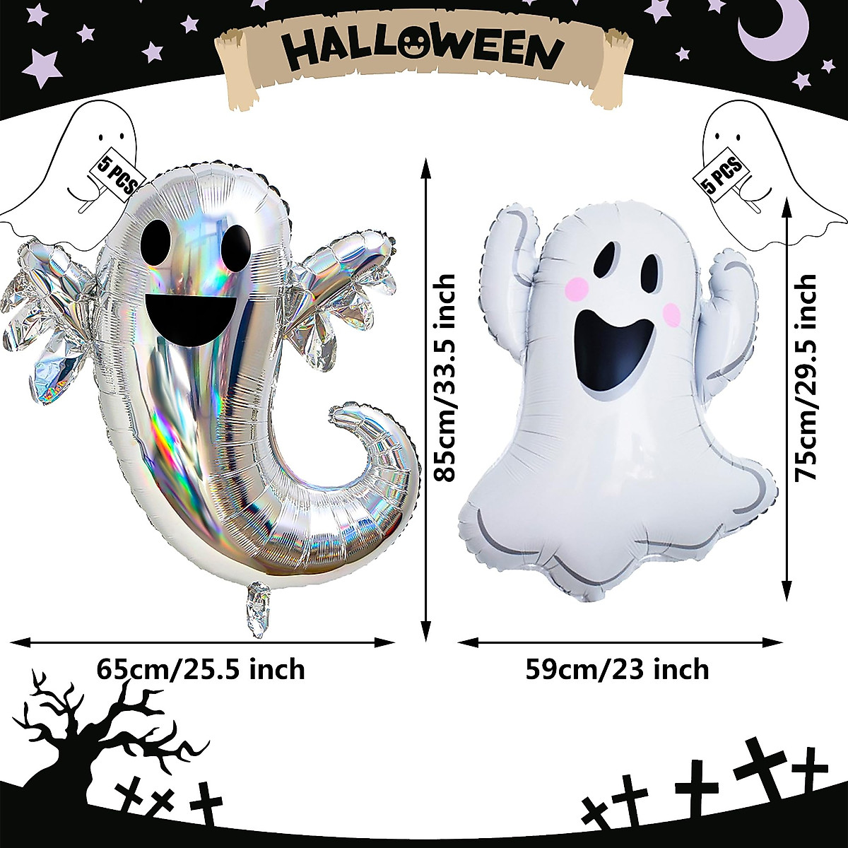 10 PCS Halloween Ghost Foil Balloons Halloween Party Mylar Balloons Spooky White Ghost Balloons for Halloween Baby Shower Birthday Party Decorations