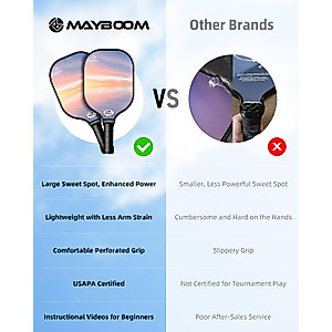 Pickleball Paddles Set of 2 or 4, USAPA Approved Pickleball Paddles Set with 4 Pickleball Balls and Pickleball Carry Bag, Fiberglass Pickle Ball Rackets 2 Pack Gifts for Beginners&Pros(Sunglow 2)