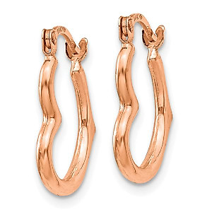 14K Rose Pink Gold Heart Hoops Love Friendship Earrings