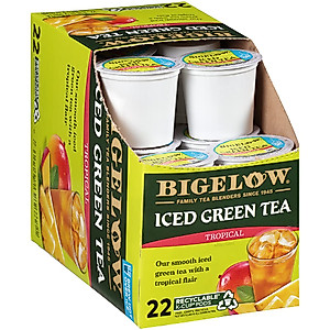Bigelow Tropical Iced Green Tea, K-Cup, 0.10 oz, 22/Box
