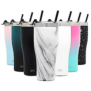 Simple Modern Tumbler with Clear Flip Lid and Straw | Reusable Insulated Water Bottle Stainless Steel Travel Mug | Slim Cruiser Collection | 32oz, Pattern: Carrara Marble
