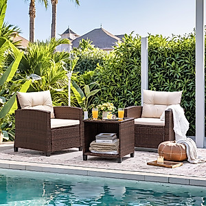 Devoko 3 Pieces Patio Furniture Set, PE Rattan Wicker Patio Set with Two Outdoor Chairs and Table, Upgraded Patio Chairs and Table for Porch, Garden Poolside Balcony