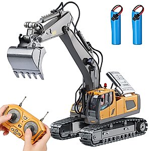 DDAI Remote Control Excavator Toys for Boys 8-12 Kids Best Gift Ideas for Age 3 4 5 6 7 8 9 10+ Year Old Boy Rechargeable RC Construction Excavators Digger Vehicles Engineering Toys with Metal Shovel