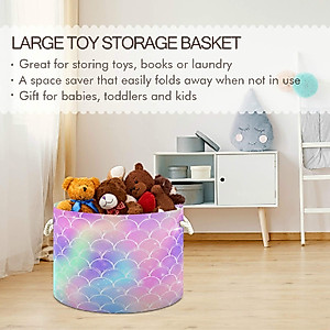 MNSRUU Storage Basket 20"x14" Multicolor Mermaid Scales Collapsible Organizer Basket with Handles, Fabric Nursery Laundry Basket Large Capacity