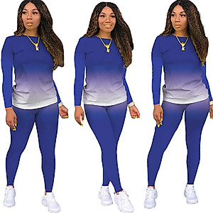 JSVZREU Two Piece Outfits for Women Pants Loungewear Set 2 Piece Outfits Sweatsuit Track Suits Matching Jogger Lounge Sets Long Sleeve(Blue,XL)