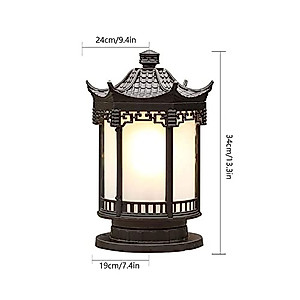 CZLZY Retro Chinese Style Aluminum E27 Pillar Lamp Outdoor Waterproof Post Light Patio Garden Base Column Light Villa Fence Decoration Landscape Light Lawn Light