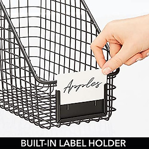 mDesign Slim Slanted Metal Kitchen Food Storage Organizer Bin Basket, Label Slot for Cabinet, Countertop, Pantry, Holder Container for Produce, Fruit, Vegetable, Omaha Collection - Matte Black