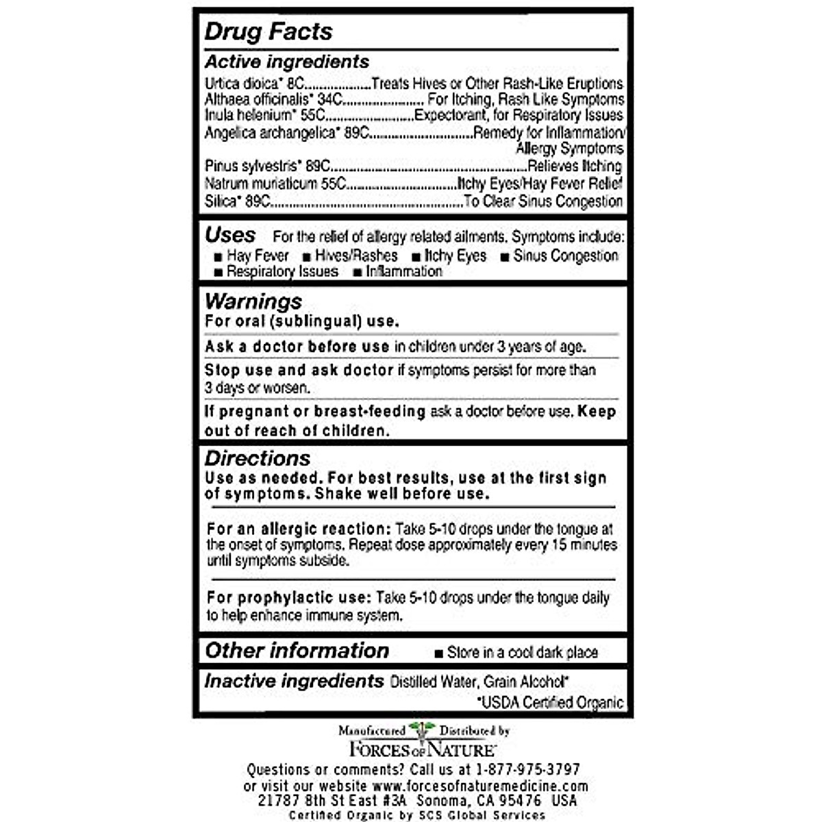 Forces of Nature Allergy Relief, Organic Maximum Strength Homeopathic Medicine, 0.34 Fl Oz, Immune Support & Multi Symptom Relief from Indoor & Outdoor Allergies, Runny Nose, Itchy Eyes, Non-Drowsy