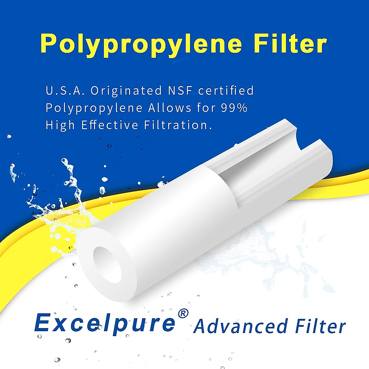 EXCELPURE 5 Micron 10" x 2.5" Whole House Sediment Home Water Filter Cartridge Replacement for Any 10 inch RO Unit, Culligan P5, Aqua-Pure AP110, Dupont WFPFC5002, CFS110, WHKF-GD05, PP10-05, 4PACK