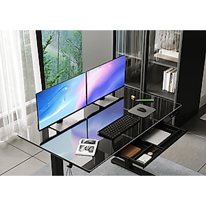 INNOVAR Glass Standing Desk with Drawers, 48×24 Inch Adjustable Stand Up Desk, Quick Install Home Office Computer Desk, Black
