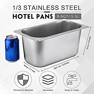 10 Pack Hotel Pans Stainless Steel Steam Table Water Pan 1/3 Size, 0.8 mm Thick Steam Pan Anti Warming Pans for Food Warmer Party Restaurant Catering Supplies, 12.8 x 6.9 Inch (6 Inch Deep)