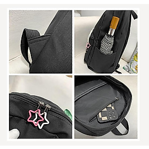 Cute Y2K Backpack Daily Use, Kawaii Aesthetic Harajuku Durable Shoulder Bag Daypack Bookbag Hiking Travel Backpack (black)