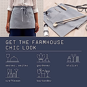 MEEMA Blue Half Apron with Pockets | Upcycled Denim and Cotton | Ideal for Restaurant Unisex Waitress Apron | 23X13 in, One Size Fits All