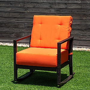 Tangkula (Orange) Rocker, Outdoor Patio Rattan Wicker Rocking Armchair Chair Furniture W/Cushion