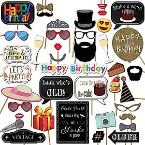 Birthday Photo Booth Props - 41-pc Photo Prop Kit with 8 x 10-Inch Sign, 60 Adhesive Pads, 45 Sticks - Birthday Photo Props - Birthday Props for Photo Booth