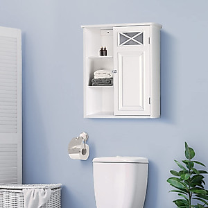 Teamson Home Dawson Wooden Removable Wall Medicine Cabinet Bathroom Storage Space Saver with 3 Open Shelves 1 Door Adjustable Inner Shelf, White