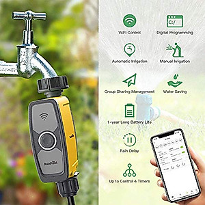 RAINPOINT Sprinkler Timer with Wi-Fi Hub, Smart Watering Timer Programmable Water Timer Hose Faucet Timer, Wireless Remote Control Irrigation System with Water Flow Meter, for Outdoor Yard, Garden