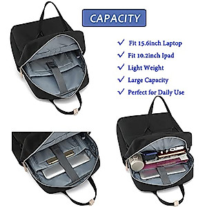 FUXINGYAO Women Laptop Backpack, Durable Travel backpack with Headphone Cable Hole, Anti Theft Backpack for Fits 15.6 Inch Notebook, Multicolor, Black2