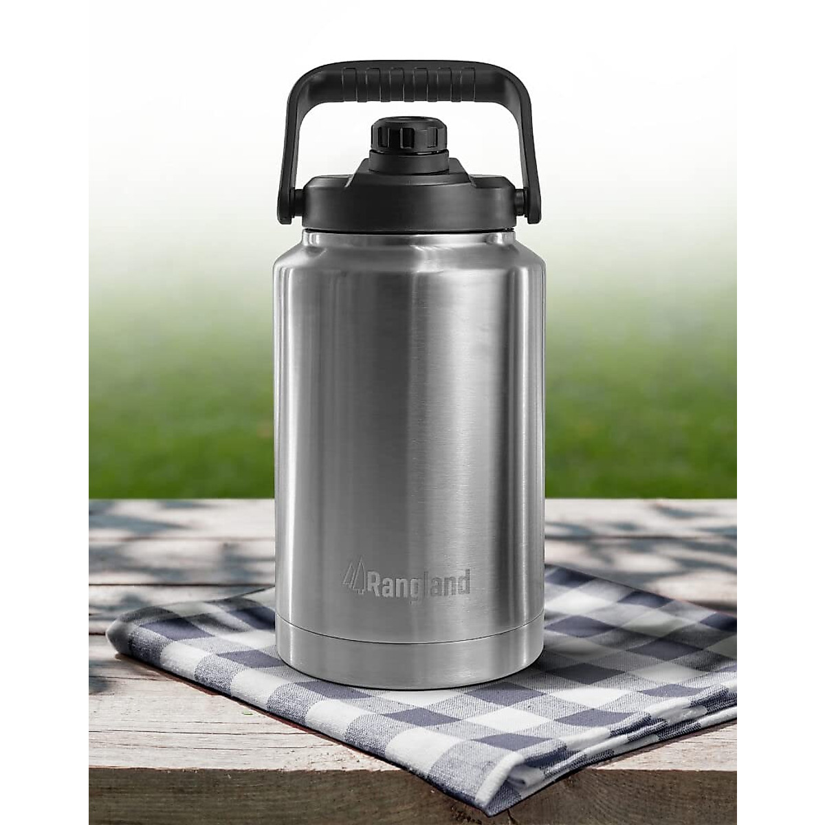 Rangland Insulated 1 Gallon Water Bottle with Sleeve - Stainless Steel Wide Mouth Growler with Tactical Carrying Bag - Insulation for Hot/Cold Drinks (128oz)