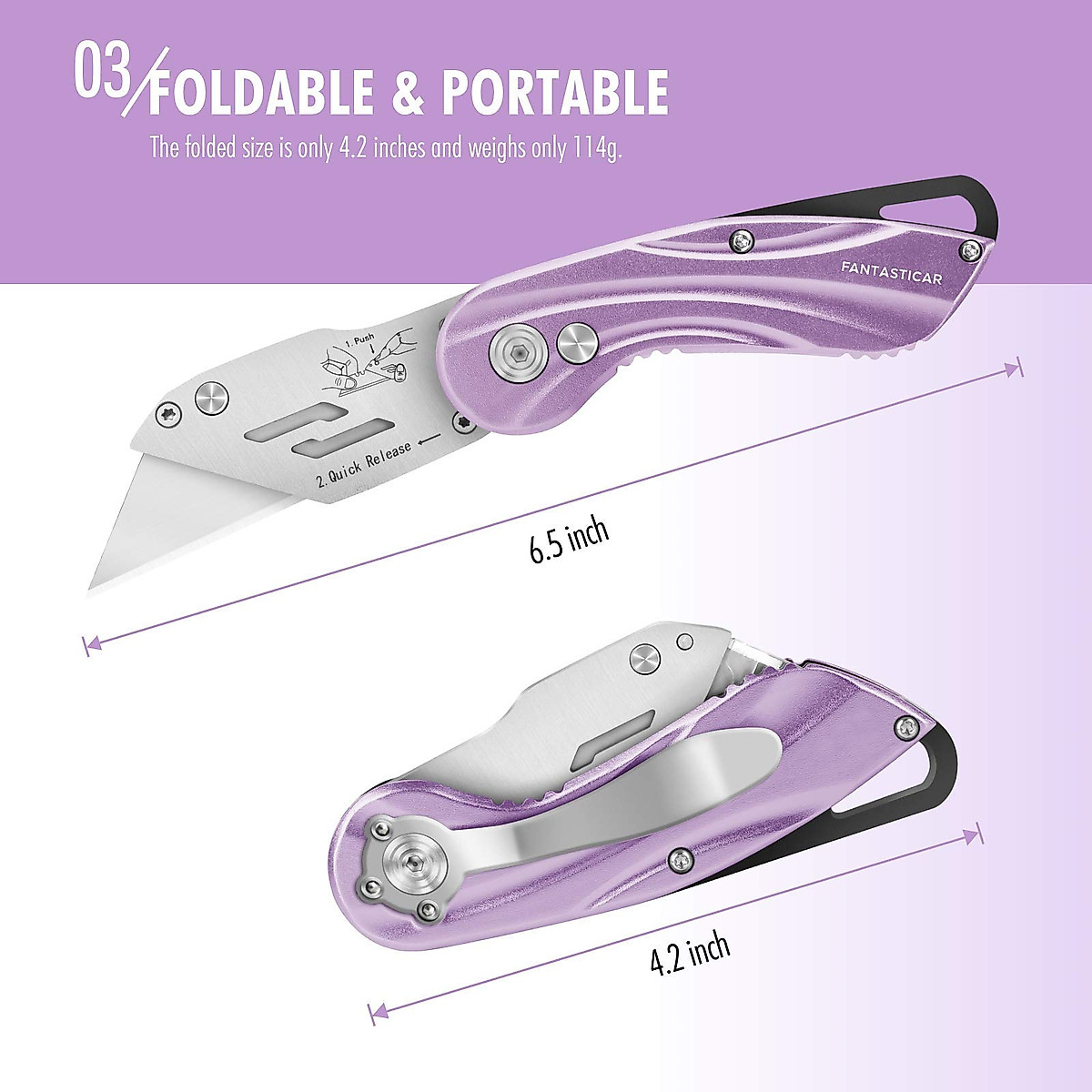FantastiCAR Purple Utility knife Box cutter with Extra Blades and Multifunctional Pliers Set, Stainless Steel Body and Gift Packaging Box