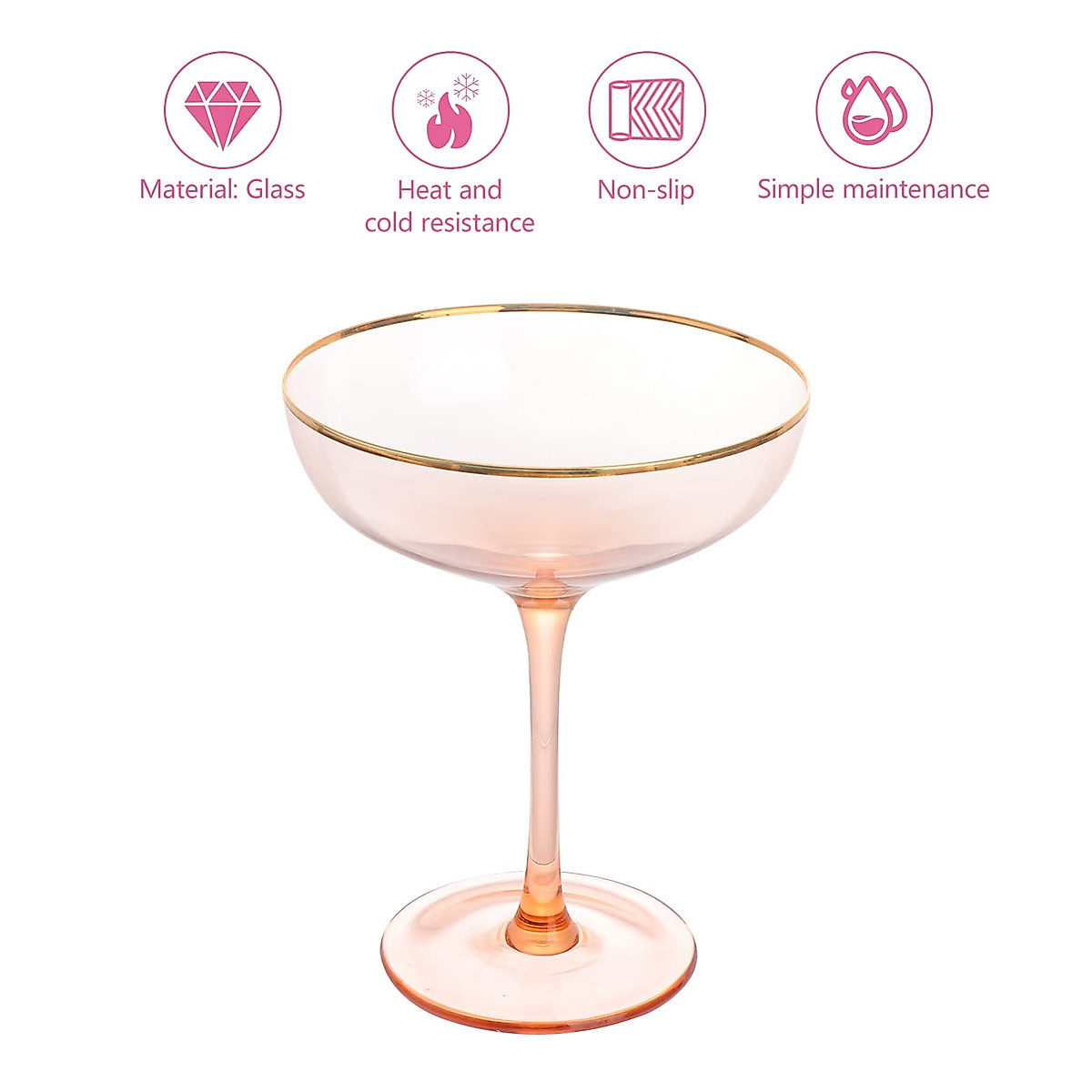 BESTOYARD 11 Oz Glass Margarita Glasses Hard Clear Glass Cocktail Cups Crystal Highball Glasses Coupe Frozen 320 ML Drink Cups Lead-Free Bar Glass Drinking Cups Pink