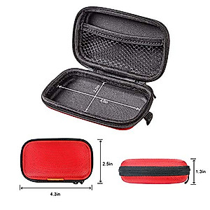 Red Rectangle Small EVA Case - Portable Protection Hard Shell Exterior Lightweight Universal Zipper Pouch Carrying Bag for Earbud, Headset, Charger, Airpods, iPod, USB Cable, MP3, Key, Change Purse