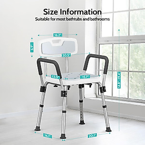 Kicimpro HSA/FSA Eligible Shower Chair for Elderly and Disabled, 385LB Heavy Duty Shower Chair for Inside Shower, 6 Adjustable Height for 5'1"-6'4" User, Shower Seat with EVA Pad, 10 mins installation