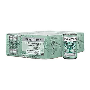 Fever Tree Elderflower Tonic Water - Premium Quality Mixer - Refreshing Beverage for Cocktails & Mocktails. Naturally Sourced Ingredients, No Artificial Sweeteners or Colors - 150 ML Cans - Pack of 24