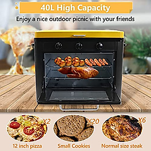 Chaoos Portable Camping Oven - 2-In-1 Outdoor Camp Oven With 2 Burners, 40L large Capacity Propane Oven Stove Combo, Automatic Ignition, Built-In Thermometer, Hose Regulator (Propane Not Included)
