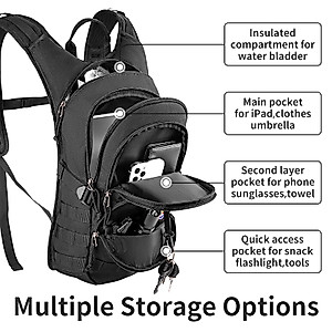 MIRACOL Tactical Hydration Backpack with 2L Water Bladder, 900D Military Molle Water Backpack Fit Men Women