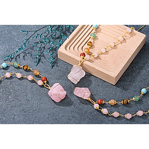 Jovivi Healing Stone Necklaces 7 Chakra Beads Necklace for Women Adjustable 14K Gold Plated Wire Wrapped Raw Rose Quartz Crystal Pendant Necklace Gemstone Jewelry Mothers Day Gift