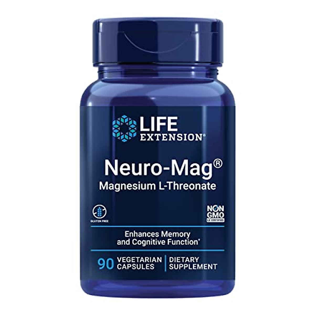 Life Extension Neuro-Mag Magnesium L-Threonate, 90 Vegetarian Capsules Ultra-Absorbable Magnesium - Memory, Focus & Overall Cognitive Performance Boost - Non-GMO, Gluten-Free