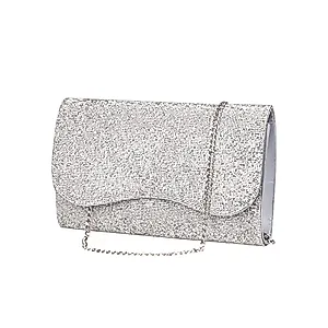 GripIt Envelope Prom Evening Bags And Clutches for Women Rhinestone Designer Purse Ladies Bling Handbags Wedding Night Small Clutch Shoulder Bag,Silver