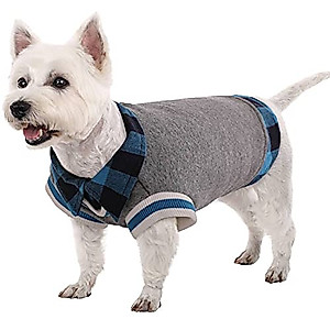 Kuoser Dog Sweater, Fleece Lined Warm Pullover Dog Jacket,Windproof Dog Winter Coat Pet Apparel Outfit, Plaid Thickening Dog Knitwear Sweatershirt with Leash Hole for Small Medium Dogs Cats