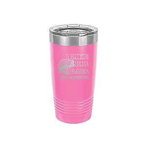 Rogue River Tactical Funny Fishing 20 Oz. Travel Tumbler Mug Cup w/Lid Vacuum Insulated Hot or Cold I Like Big Bass Fishing Gift Fish (Pink)