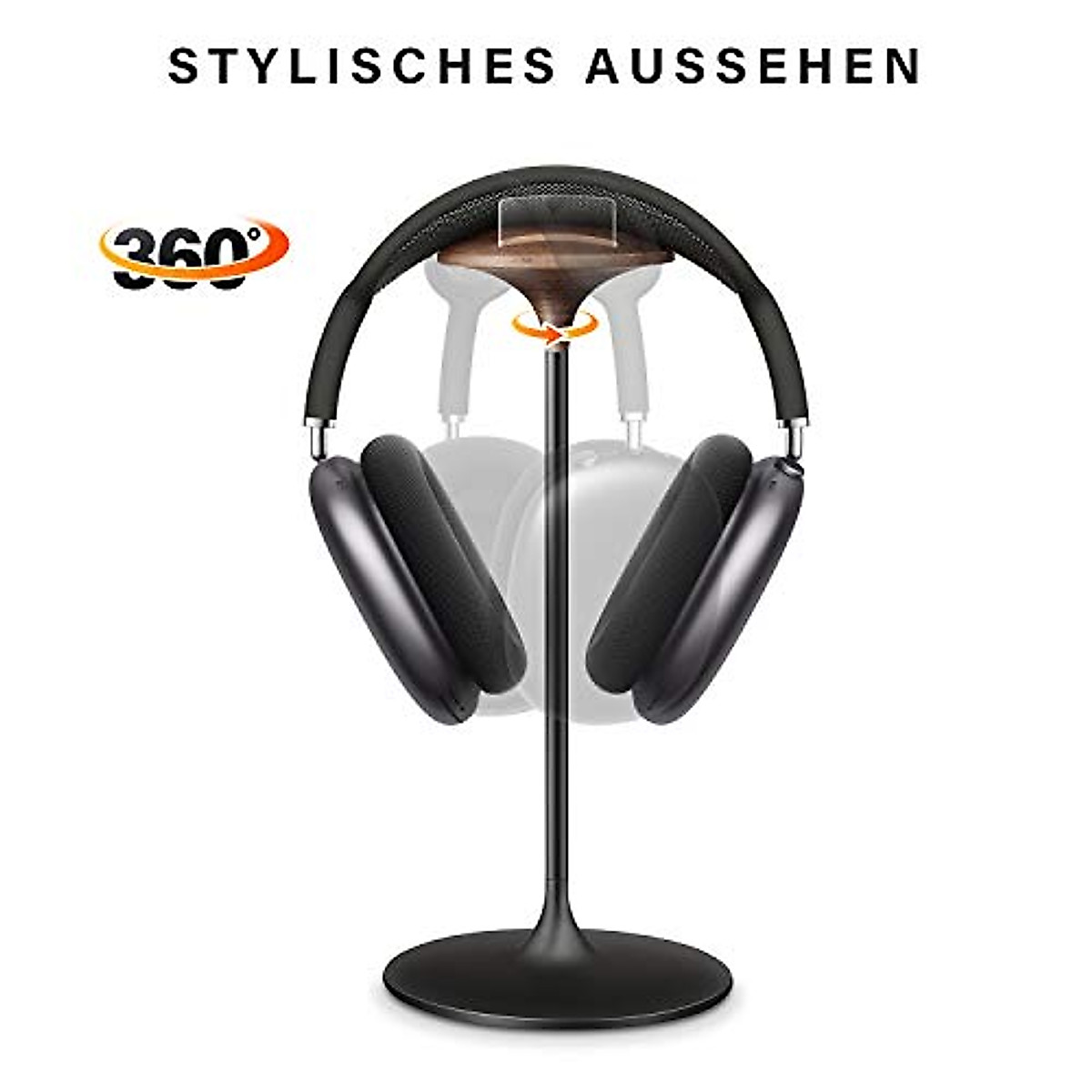 Headphone Stand, Walnut Wood & Aluminum Headset Stand, Nature Walnut Gaming Holder for AirPods Max, Beats, Bose, Sennheiser, Sony, Audio-Technica and More (Black)