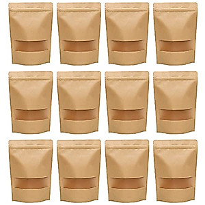 Cabilock 50Pcs Kraft Paper Stand Up Bags Reusable Valve BagWindow Food Tea Sealing Bags