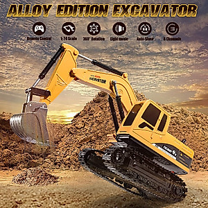 Construction Excavator Toy - Kids Toy Engineering Digger Truck, Remote Control Rechargable Hydraulic Car,Educational Birthday Gifts Kids for 3 4 5 6 7 8 9 Year Old Boys Girls.