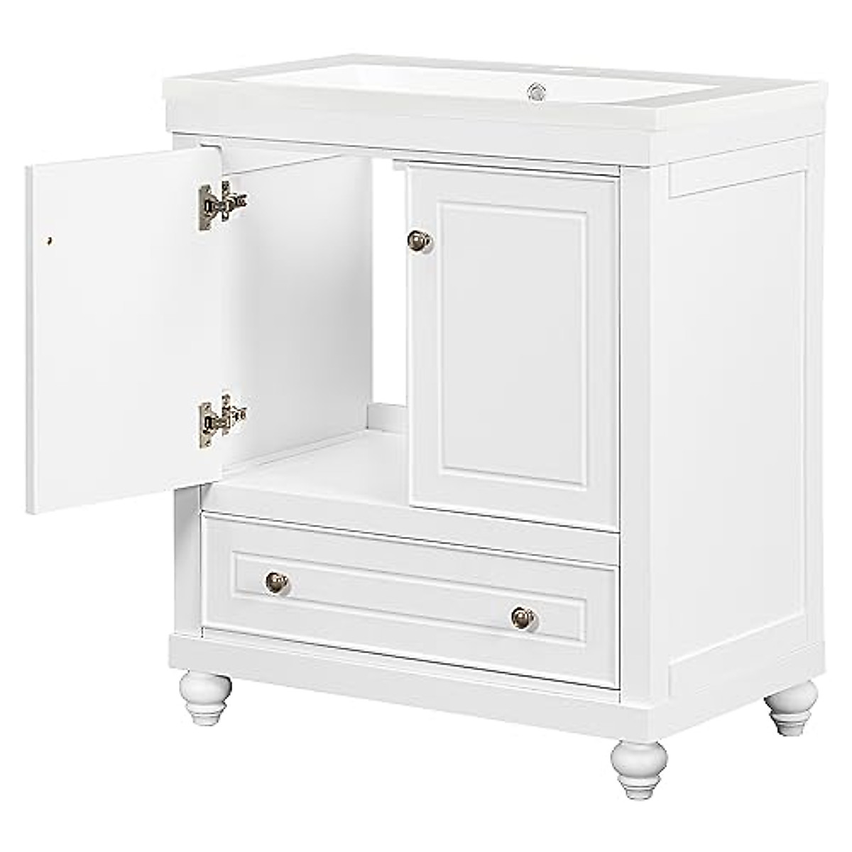 Bellemave 30" Bathroom Vanity with Ceramic Basin Sink, Combo Cabinet Under-Mount Sink, Bathroom Storage Cabinet with 2 Doors and 1 Long Drawer for Bathroom No Mirror (White)