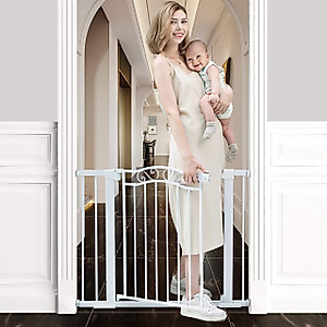 Tokkidas 40.6"-29.5" Auto Close Safety Baby Gate, Dog Gate, Durable Easy Walk Thru Child Gate for Stairs, Doorways, House, Includes 2.75" & 5.5" Extension, Pressure Mounted, NO Drilling, Arched White