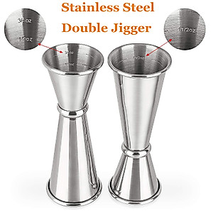 Double Clear Plastic and Stainless Steel Japanese Style Jigger, Set of 3, Cocktail Measuring Shot Glasses Drink Spirit Measure Cup for Bar Party Kitchen Tool