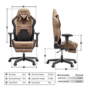 AutoFull C3 Gaming Chair Office Chair PC Chair with Ergonomics Lumbar Support, Racing Style PU Leather High Back Adjustable Swivel Task Chair with Footrest (Brown)