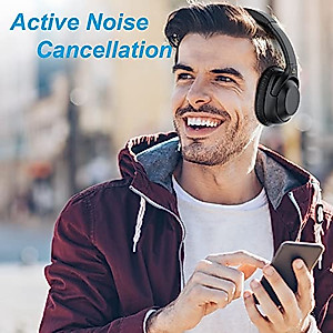 Ankbit E500 Active Noise Cancelling Headphones Bluetooth 5.2 Headphones with Microphone, Deep Bass Hi-Fi Sound, Wireless Over Ear Headphones with 75H Playtime, Voice Assistant for Travel/Home/Office