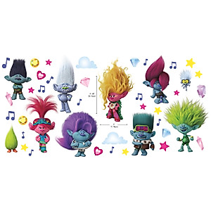 DreamWorks Trolls 3 Band Together with Glitter Wall Decal by RoomMates, RMK5435SCS