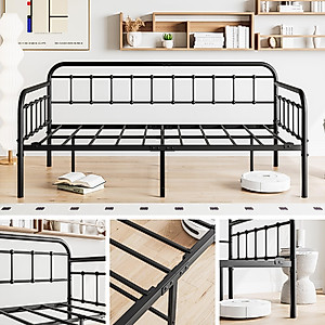 Crocofair Metal Daybed Frame Heavy Duty Slats Sofa Bed Platform Mattress Foundation Twin Daybed No Box Spring Needed(Black Twin)