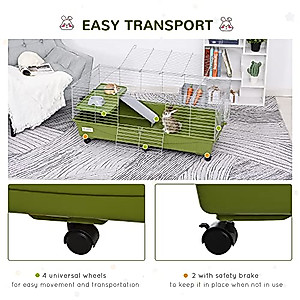 PawHut 47" Small Animal Cage Chinchilla Guinea Pig Hutch Ferret Pet House with Platform Ramp, Food Dish, Wheels, & Water Bottle